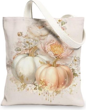 Generic Sacs fourre-tout en toile florale, motif de citrouille décoratif, sacs de courses respectueux de lenvironnement, sacs de courses élégants vintage lége