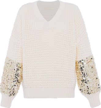 Faina Pullover Damen Wollwei&szlig;