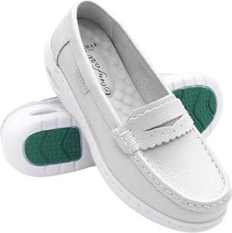 Zerimar Mocassins en Cuir pour Femmes avec Masque | Chaussures Confortables avec Chambre à air et Talon de 3,5 cm | Couleur Blanc | Taille 41
