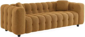 Sweeek 3-Sitzer-Sofa mit strukturiertem und kapitoniertem Boucl&eacute;-Bezug, Strukturiertes Boucl&eacute;, Senfgelb