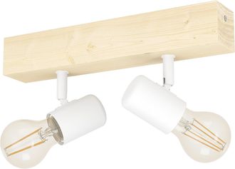 Eglo Deckenlampe Townshend 3, 2 flammiger Vintage Deckenspot im Industrial Design, Retro Lampe aus Stahl und Holz, wei&szlig;, braun, E27 Fassung, FSC zertifizie