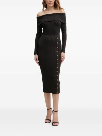 Guess Co Schulterfreies Midikleid mit Kn&ouml;pfen - Braun