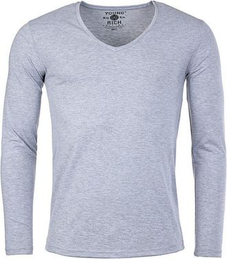 Young & Rich T-Shirt Herren Uni Basic extra tiefer Ausschnitt Unterziehshirt 2239 3er Pack (3er-Pack, 3-tlg., 3er-Pack) V-Ausschnitt unifarben langarm slim fit