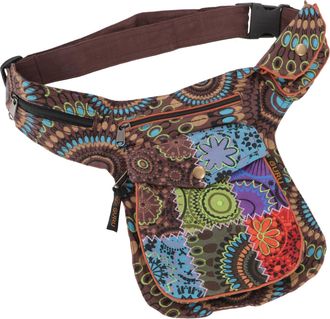 Guru Shop Stoff Sidebag & Patchwork H&uuml;fttasche, Goa G&uuml;rteltasche, Bauchtasche aus Nepal - Braun, Unisex - Erwachsene, Baumwolle, 28x20x3 cm