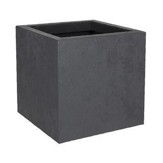 Eda Quadratischer Topf BasaltUp 21 l - Dekor Beton-Imitation - einwandig - Wasserauffangzone - 29,5 x 29,5 x 29,5 cm - Anthrazitgrau