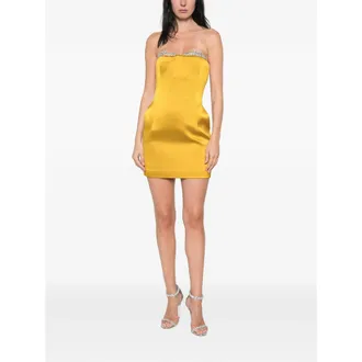 New Arrivals Crystal-Embellished Satin Dress - Yellow