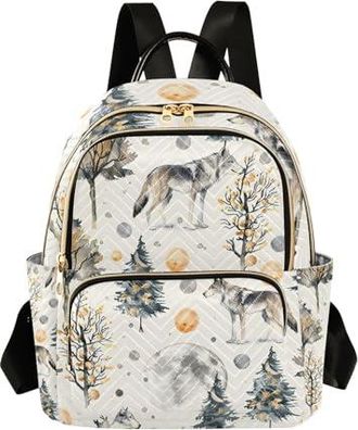 Mnsruu Mini sac à dos pour femme, motif loup, arbre et loup, petit sac à dos tendance pour femme, sac à dos décontracté, Multi658, M