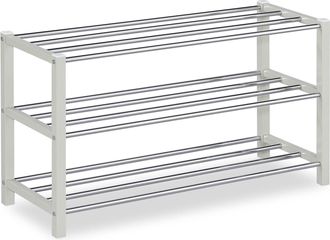 IDIMEX Schuhregal Dublin mit 3 Ablagen in beige - Robuste Schuhablage mit Metallrahmen, edel verchromt. Ideal für Flur und Diele