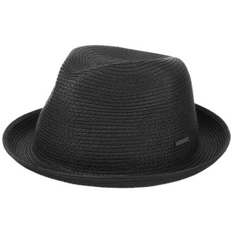 Stetson Dawson Black Player Strohhut Damen/Herren - Sonnenhut mit UV-Schutz 40 - Strandhut aus Papierstroh - Porkpie mit Markenemblem - Fedora Fr&uuml;hjahr/Sommer