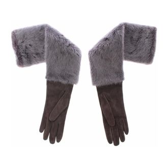 Dolce & Gabbana Femme, Accessoires, Gris, Taille: 8 IN Gants en Fourrure de Vison Gris et en Cuir dAgneau Su&eacute;d&eacute;