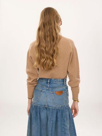Chlo&eacute; Logo-Embroidered Ribbed Sweater - Camel