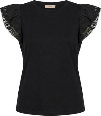 Twinset Femme, Blouses et Chemises, Noir, Taille: 44 FR T-shirt coupe droite avec dentelle