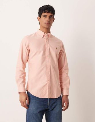 Polo Ralph Lauren Chemise Oxford &agrave; manches longues en coton avec logo embl&eacute;matique - Orange clair