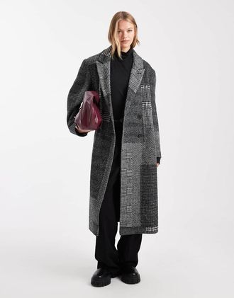 Asos Manteau dad oversize avec empiècements à carreaux - Noir et blanc