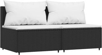vidaXL Garten-Mittelsofas mit Kissen 2 Stk. Schwarz Poly Rattan Vidaxl
