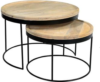 Miliboo Tables basses gigognes rondes bois manguier massif et métal noir (lot de 2) LEDGE