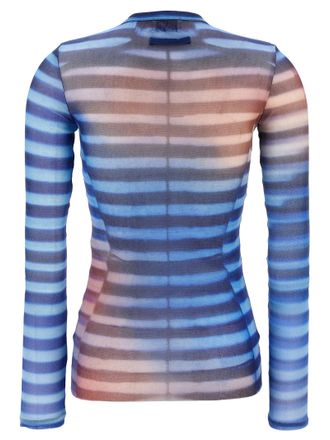 Jean Paul Gaultier Air Print Stretch Tulle Top - Blue