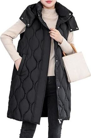 Generic Gilet bouffant &agrave; capuche pour femme - Sans manches - Capuche amovible - Fermeture &eacute;clair - Matelass&eacute; - V&ecirc;tement dext&eacute;rieur dhiver, Noir, 3XL