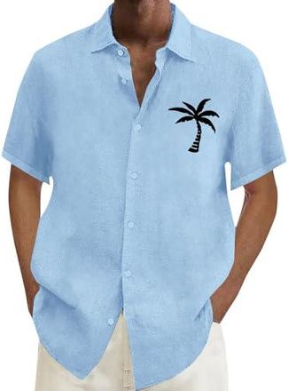Generic Chemise d&eacute;t&eacute; &agrave; manches courtes pour homme - Coupe droite - En lin - Perm&eacute;able &agrave; lair - Pour les vacances - Chemise de plage avec boutonni&egrave;re - Pour l&eacute;