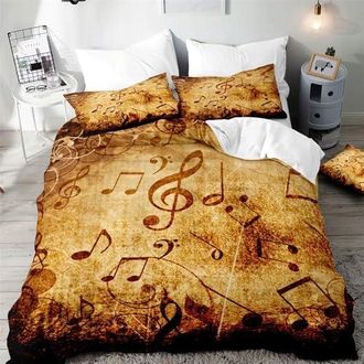 Generic Housse de Couette 220x240 Symboles Musicaux Parure de Lit 2 Personnes Style Vintage Imprim&eacute;e 3D Microfibre Literie Set 3 Pi&egrave;ces avec Housses Couettes 