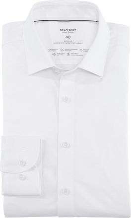 Olymp Herrem Oberhemd Langarm Level Five - Jersey Hemd, Atmungsaktives Gewebe, NY Kent Kragen - Hemden Herren Modern Fit - Weiss 00-44