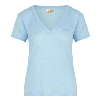 MC2 Saint Barth Femme, Tops, Bleu, Taille: 42 FR Eloise T-shirt en lin &agrave; col en V