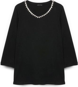 Fiorella Rubino Femme, Tops, Noir, Taille: 44 FR T-Shirt en jersey de coton avec cristal