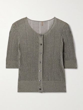 Adam Lippes Cardigan In Rippstrick Mit Pointelle-details In Metallic-optik - Braun