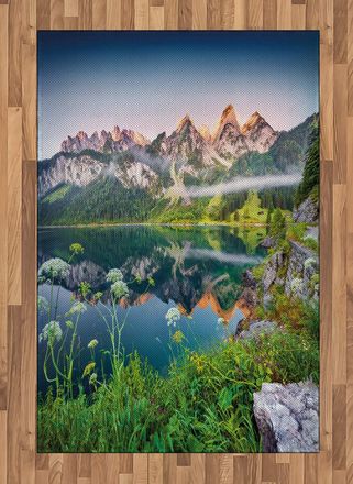 Abakuhaus Natur Teppich, Österreichischer Alpen-Berg, Deko-Teppich Digitaldruck, Färben mit langfristigen Halt, 120 x 180 cm, Grün Blau