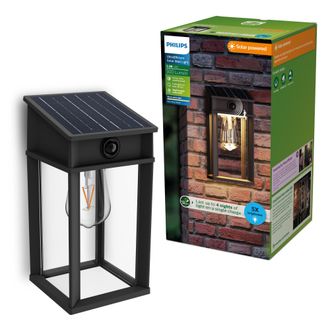Philips Geri UltraEfficient Solar-Wandleuchte f&uuml;r den Au&szlig;enbereich, quadratisch, austauschbare Solarlampe, Bewegungssensor, 2700K warmwei&szlig;es Licht, Schwarz
