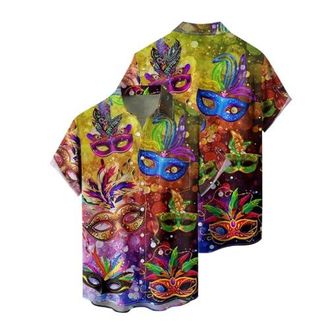 Generic DENGJIAMY Chemise Mardi Gras &agrave; manches courtes pour homme Imprim&eacute; masque de Mardi Gras Chemise boutonn&eacute;e pour homme Grande taille V&ecirc;tements de vacance