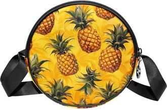 Generic Sac &agrave; bandouli&egrave;re rond pour femme, motif ananas sans couture, avec fermeture &eacute;clair, bretelles r&eacute;glables, sac &agrave; main rond d&eacute;contract&eacute; pour femmes et f