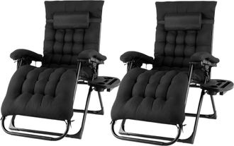 Generic Faltbarer Loungesessel Große Größen Outdoor Liege mit Baumwollkissen Schwerlast 160kg 2er Pack Schwarze Sonnenliegen für Garten Terrasse Strand Pool C