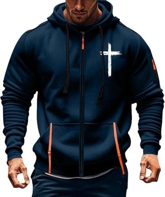 Generic Sweat-shirts chr&eacute;tiens pour hommes &agrave; fermeture &eacute;clair, imprim&eacute; croix de foi religieuse, chemises &agrave; capuche, pull &agrave; capuche graphique vintage &agrave; manches