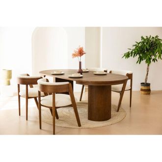 BOBOCHIC Bobochic - Table &agrave; manger ronde extensible 110 &agrave; 210 cm prado placage ch&ecirc;ne massif Marron fonc&eacute;