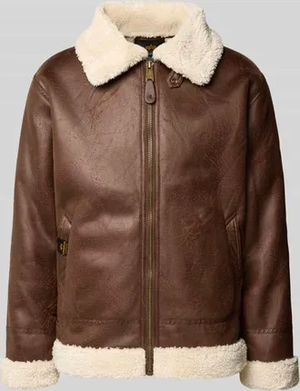 Alpha Industries Relaxed Fit Jacke in Leder-Optik mit Umlegekragen