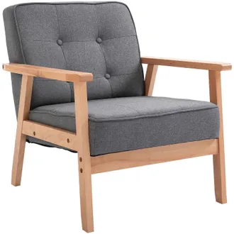 HOMCOM Einzelsofa Loungesessel Polsterstuhl mit Armlehnen Holzrahmen Leinen Grau 64,5 x 70 x 74 cm - Homcom