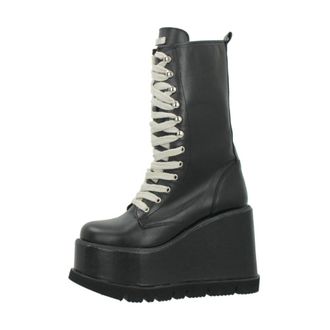 Yellow Platform Lace-Up Wedge Boots - - Shoes - Damen - Schwarzk - 36 EU