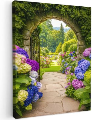 MuchoWow © Leinwand Bilder 50x70 cm Wanddeko Wohnzimmer Aesthetic Room Decor Deko Zimmer Wandbilder Modern Bild auf Leinwand Fensterblick - Einfahrt - Hortensi