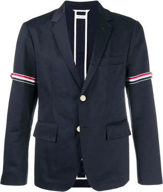 Thom Browne Homme, Vestes, Bleu, Taille: L Cotton Twill Grosgrain Armband Sport Coat