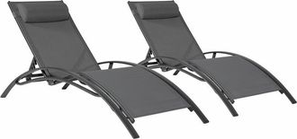 Happy Garden Happy Garden - Lot de 2 transats galapagos en textil&egrave;ne gris - aluminium gris anthracite