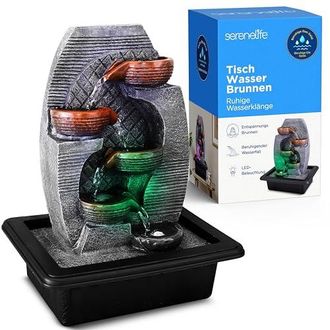 SereneLife 4-Tier Desktop Electric Water Fountain Decor w/LED - Indoor Outdoor Portable Tabletop Decorative Zen Meditation Waterfall Kit Includes Submersible Pum