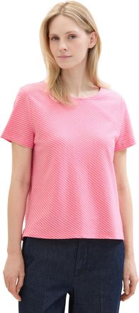Tom Tailor Damen Basic Boxy T-Shirt mit Streifen, pink offwhite stripe, L