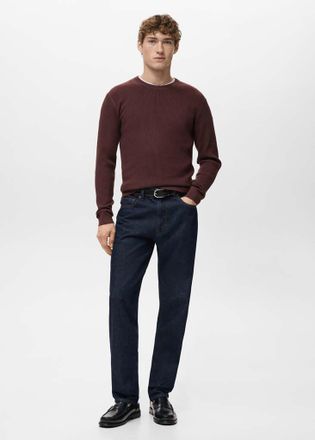 Mango Feinstrickpullover aus Baumwolle mit Rippmuster bordeaux - Herren - S - MANGO MAN