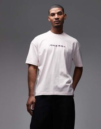 AllSaints Deterent - T-Shirt in Hellrosa mit Print