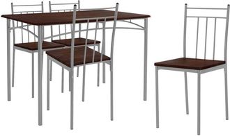 ML Design Table de Salle à Manger avec 4 Chaises, Chêne Foncé, Set de 5 Pièces pour 4 Personnes, mdf Laminé, Pieds en Métal, Matériel de Montage Inclus