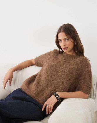 Asos t-shirt premium en m&eacute;lange dalpaga chocolat-Marron