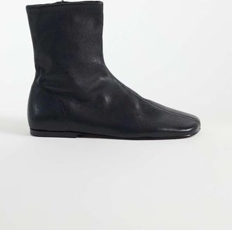 Topshop Kameron flache Leder-Stiefelette in Schwarz
