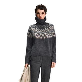 Riani Pull en laine et cachemire &agrave; motif - Femme - Pulls - Gris - Taille: 42 FR
