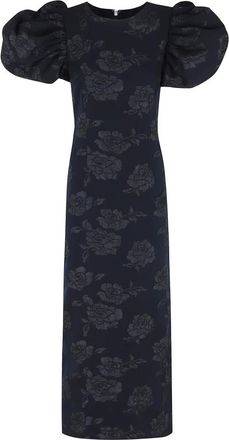 Rotate Rotate Birger Christensen, Femme, Robes, Bleu, Taille: 36 FR Jacquard Midi Puff Dress